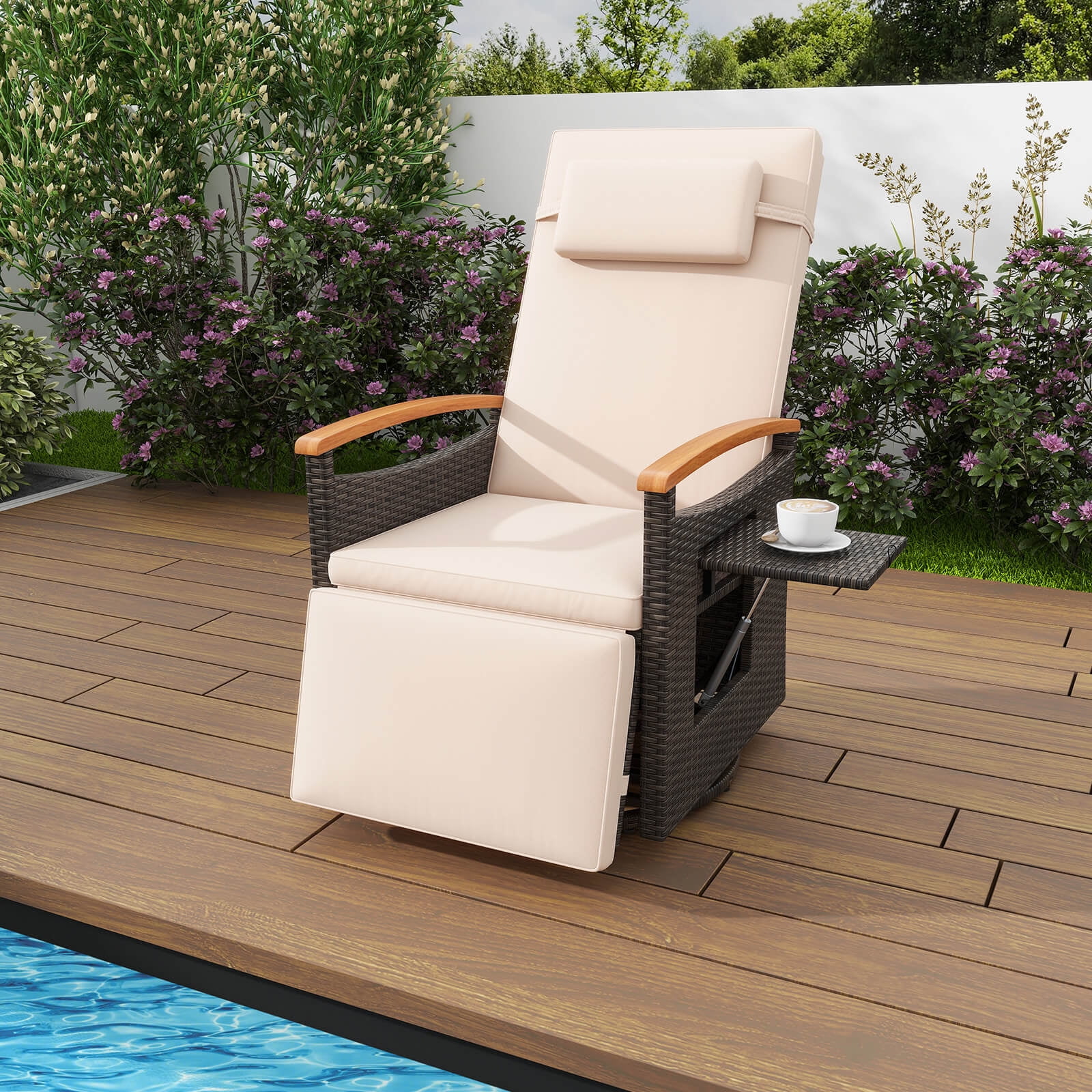Costway Outdoor 360° Swivel Rattan Recliner Chair Patio Wicker Chaise ...