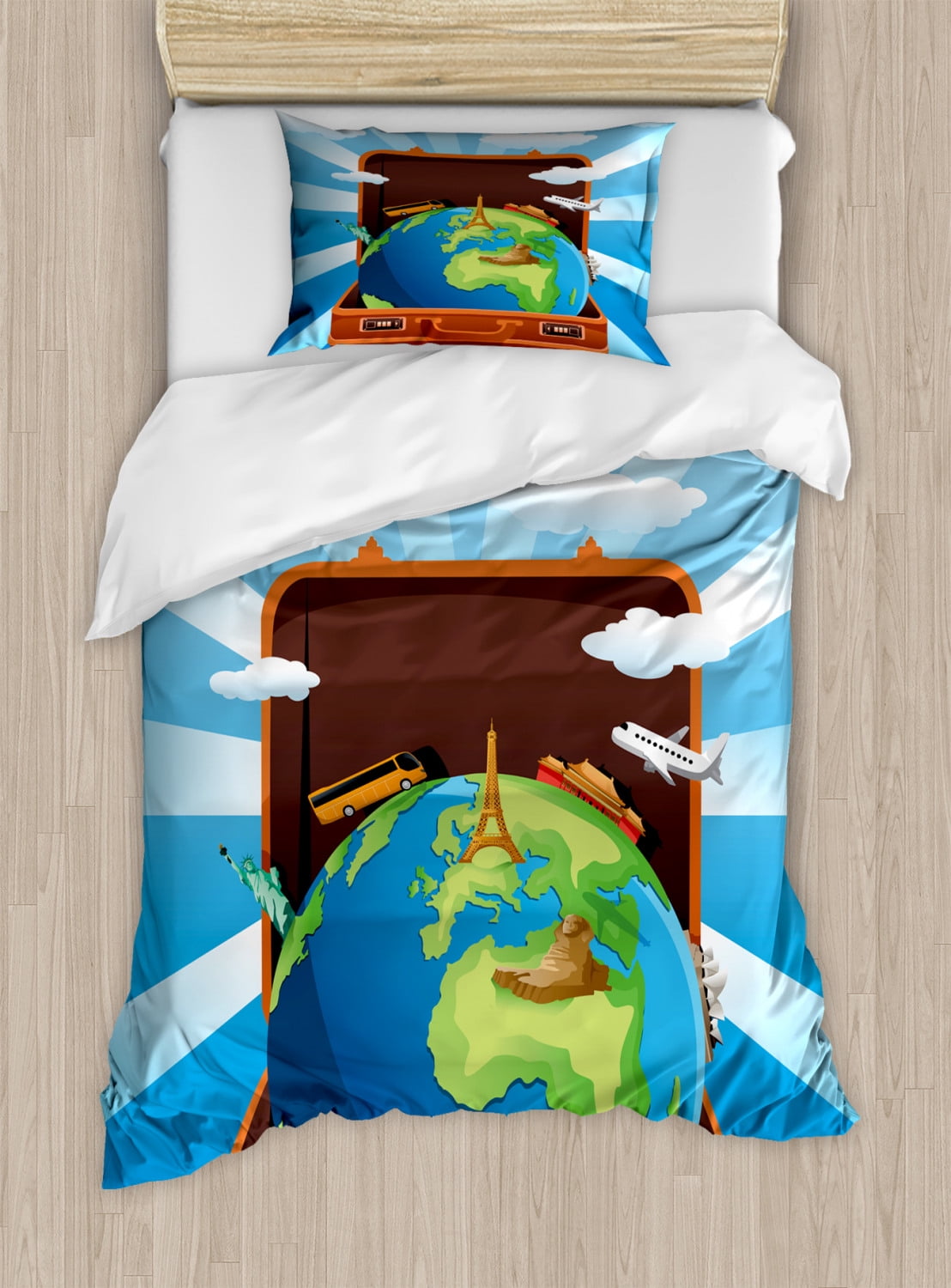 Travel Duvet Cover Set Twin Size, Creative and Symbolic Design of a ...