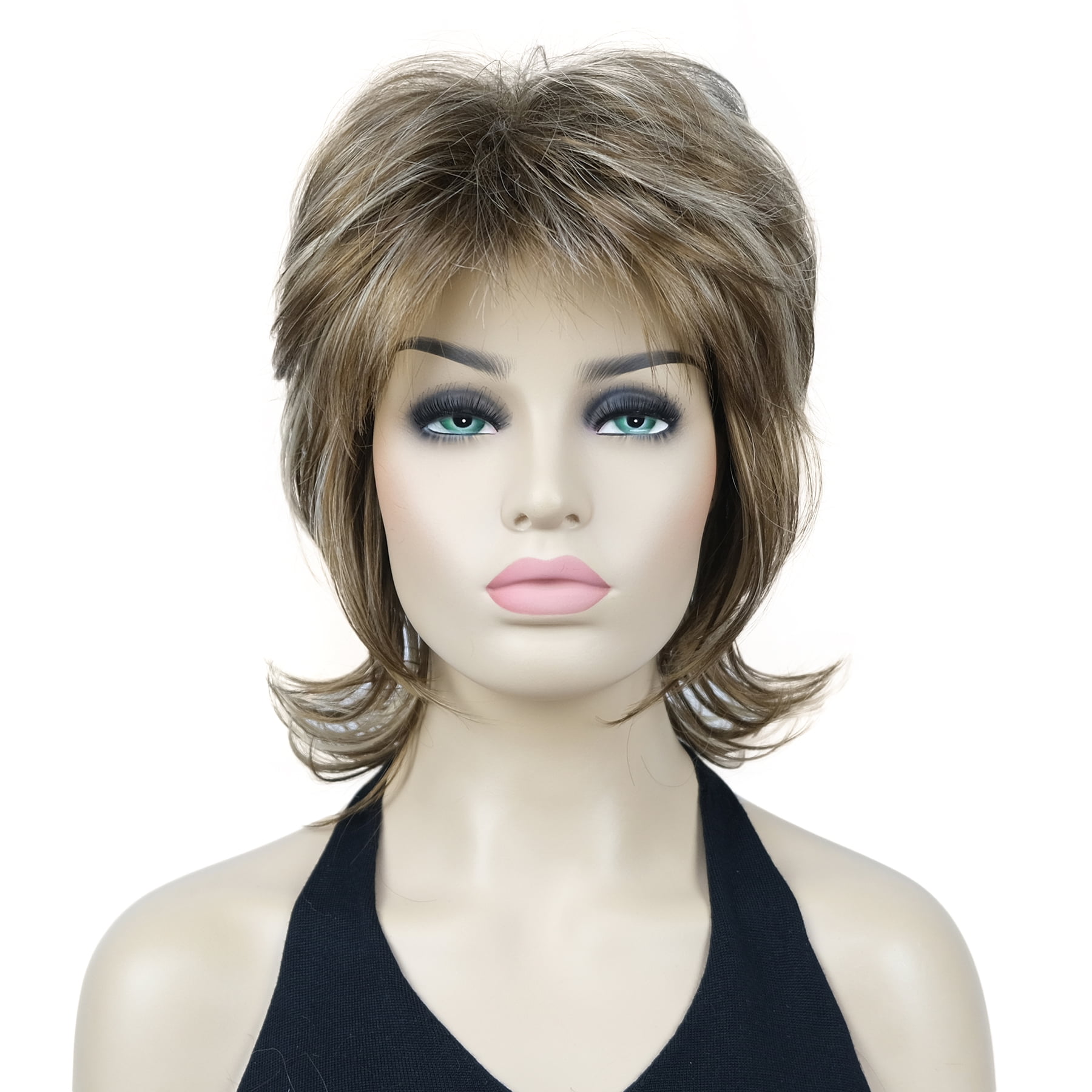 16" Long Soft Shaggy Layered Wig Classic Cap Full Natural Synthetic ...