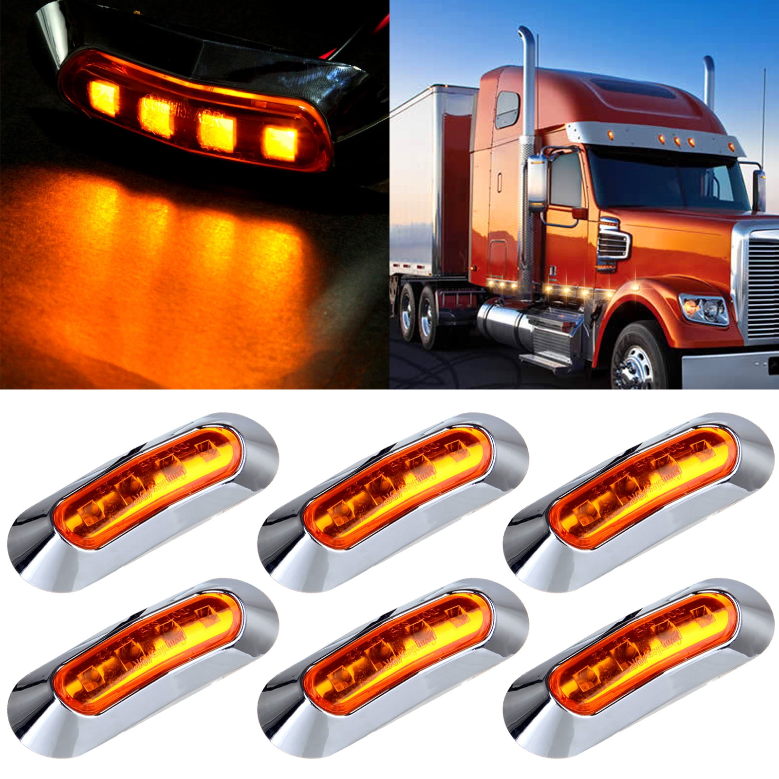 ECCPP Universal 4LED 6Pack Amber Light Clearance Side Marker Truck ...