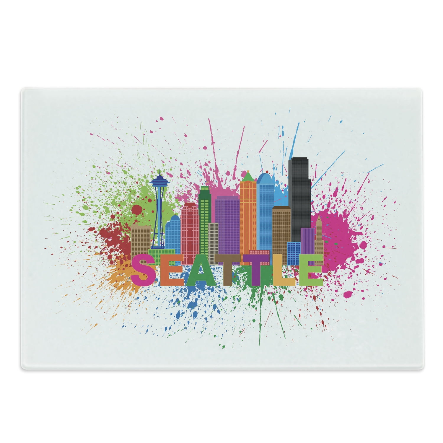 Seattle Skyline Cutting Board, Contemporary Lettering City Artwork in ...