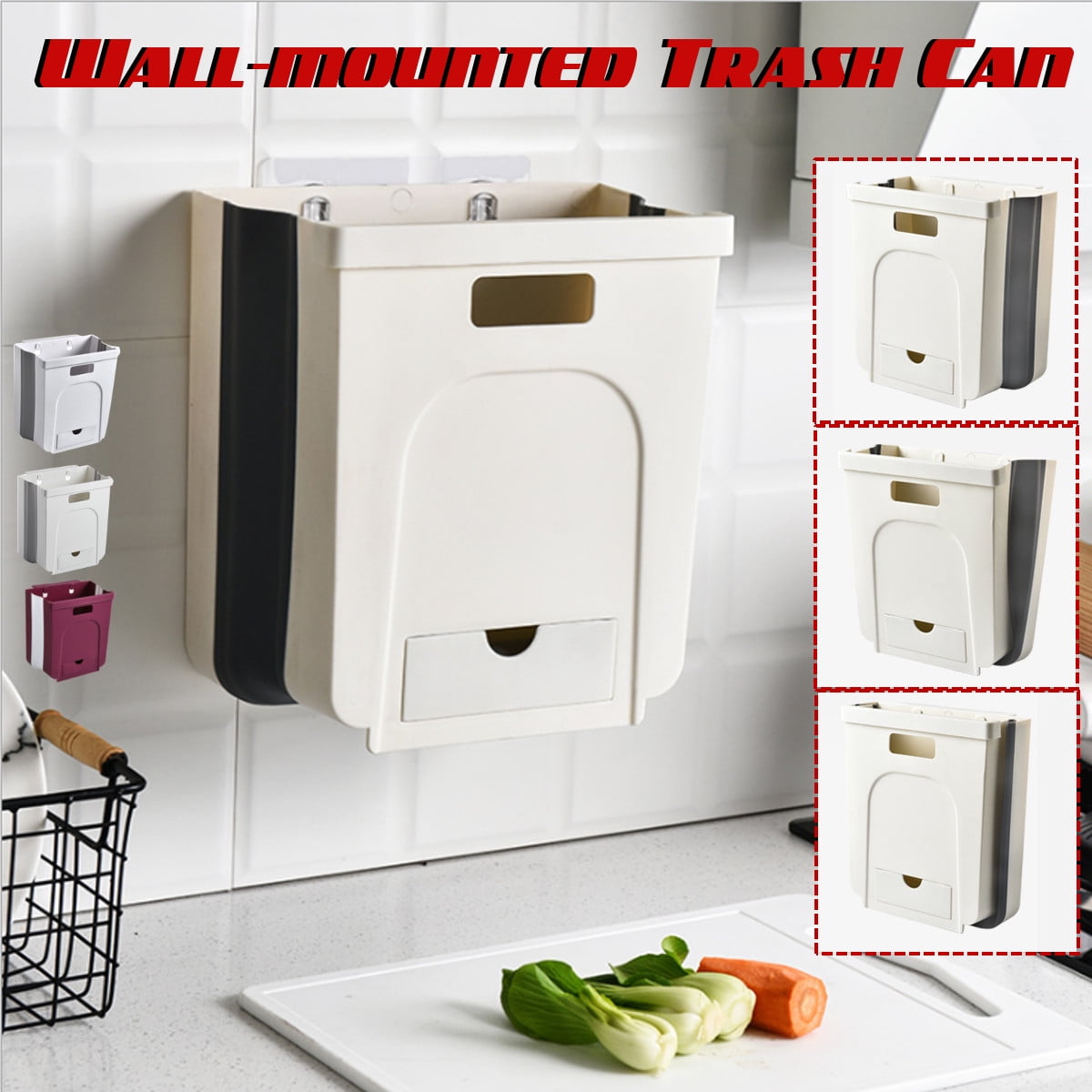 Wall Mounted Folding Waste Bin Kitchen Rubbish Cabinet Door Storage ...