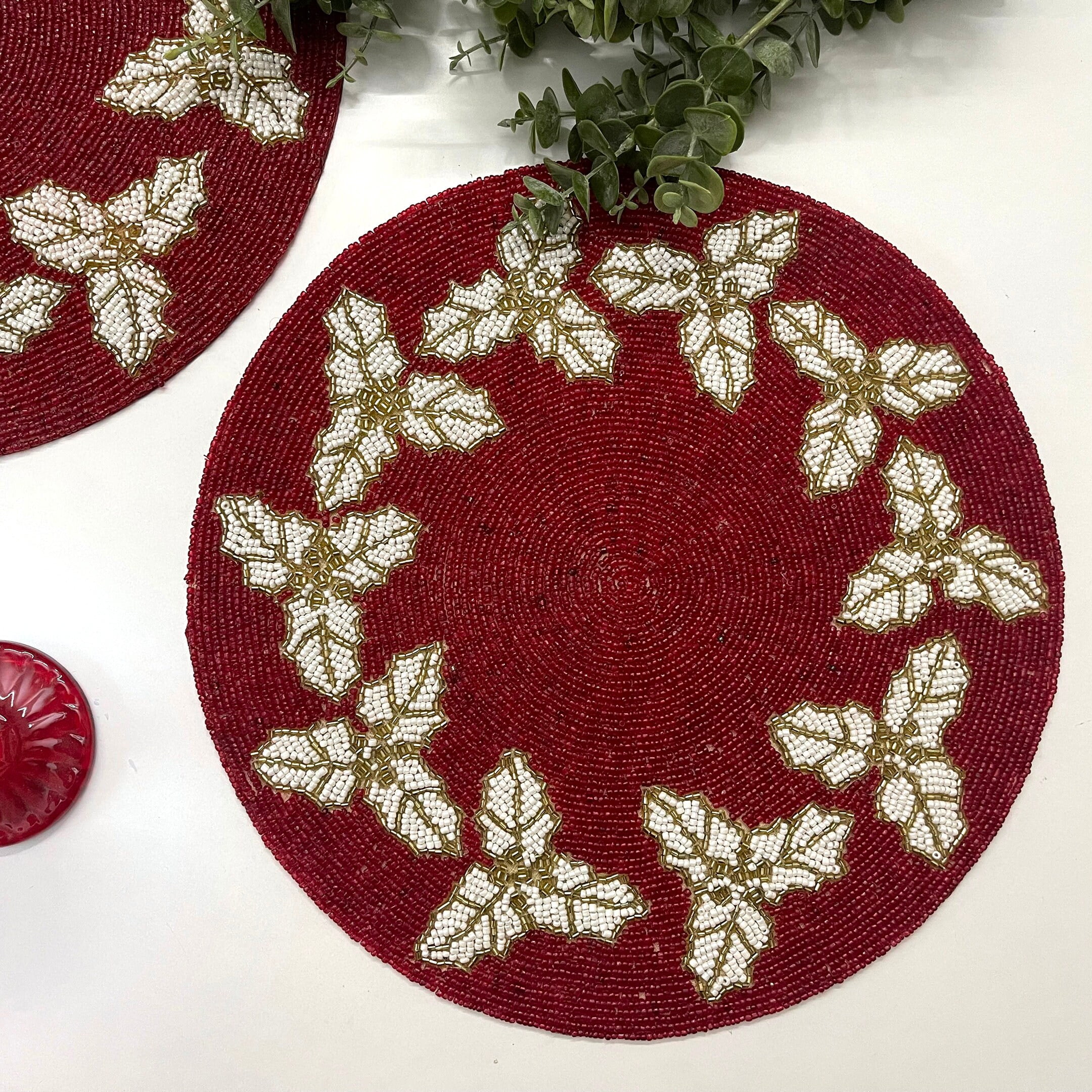 Set of 6, Christmas Special beaded placemat, 14 inch, gifts, holly ...