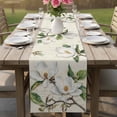 Botanical Flowers Table Runner, Vintage Rustic White Floral Leaves ...