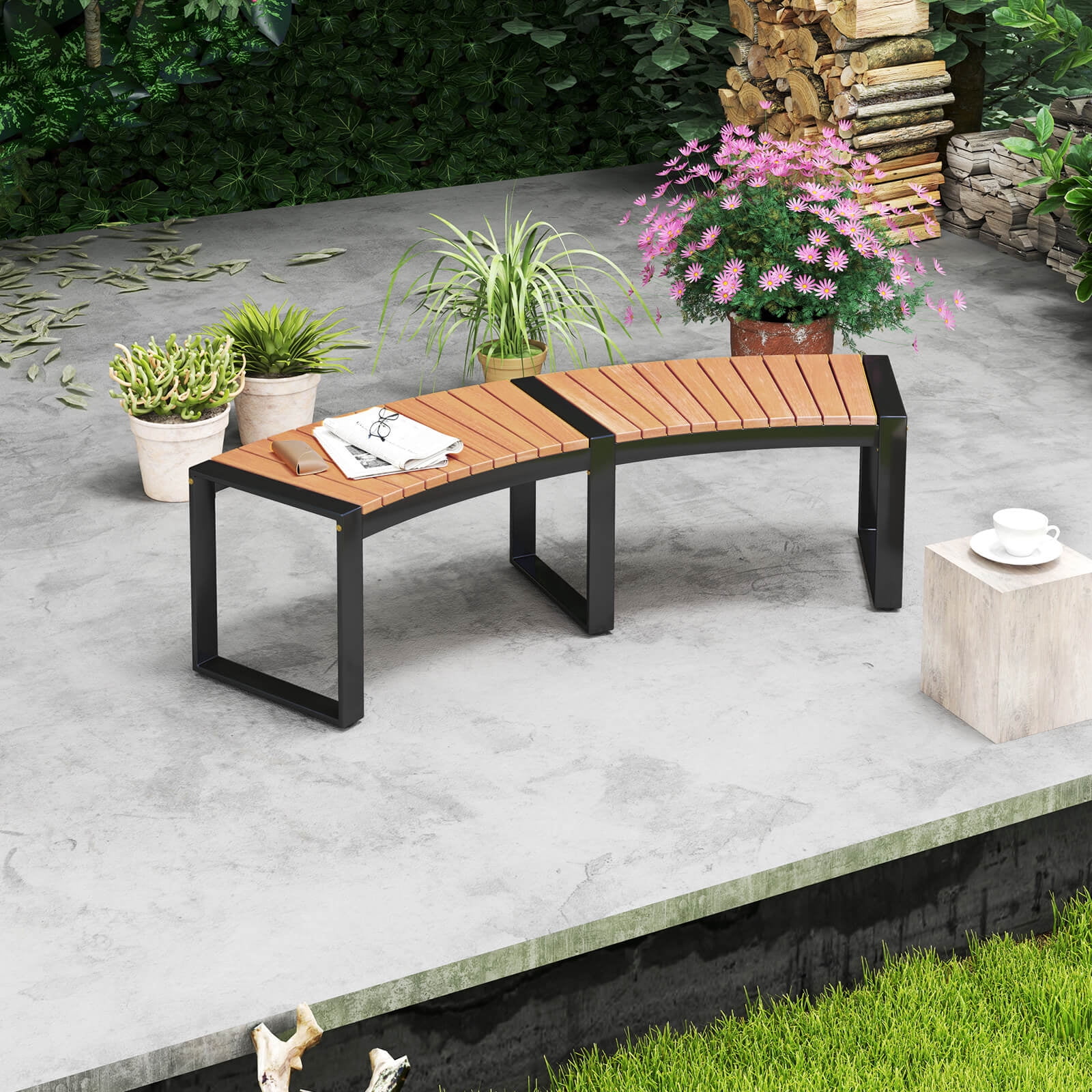 Click here for Costway Backless 2-Person Patio Curved Bench With... prices