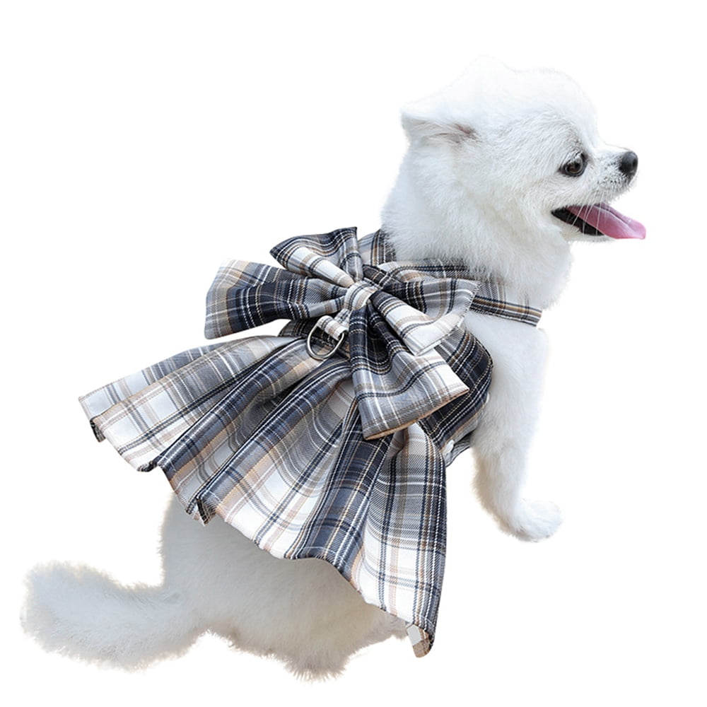Classic Plaid Dog Harness Leash Set Bow Print Dresses for Small Medium ...