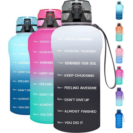 Large Half Gallon/64oz Motivational Water Bottle with Time Marker & Removable Strainer ...