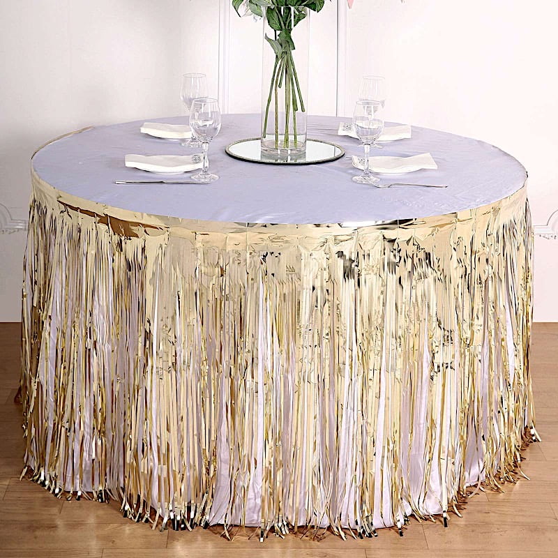 BalsaCircle 29" x 9 feet Champagne Metallic Foil Fringe Table Skirt ...