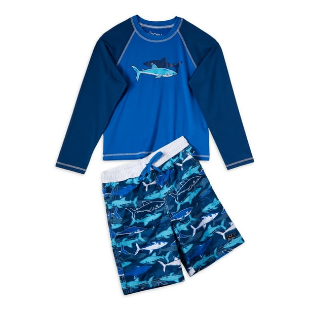 Big Chill Boys 2 Piece Sharks Long Sleeve Rash Guard and Trunks Set ...