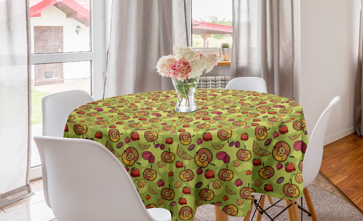 Fruit Round Tablecloth, Fresh Food Apple Plum Strawberry Mix Salad ...