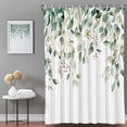 Bathroom Shower Curtain Watercolor Eucalyptus Leaves Berries Waterproof ...