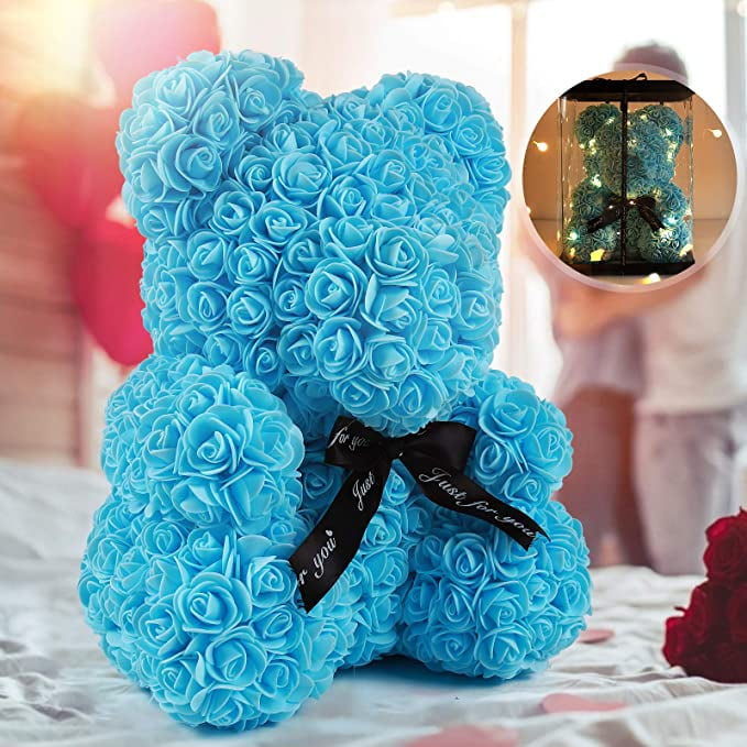 Teddy Bear With Blue Roses