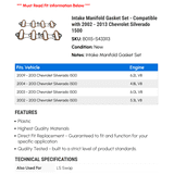 Intake Manifold Gasket Set - Compatible with 2002 - 2013 Chevy ...