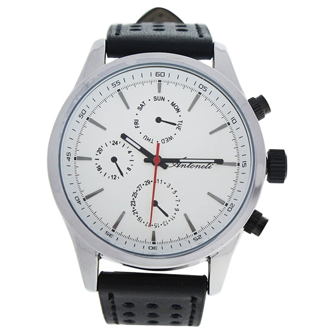 Antoneli - AG0308-01 Silver/Black Leather Strap Watch by Antoneli for ...