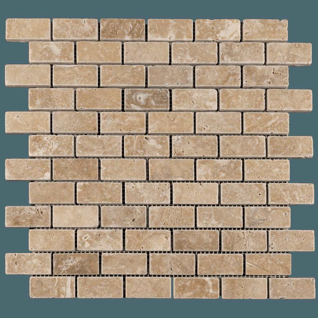 1 X 2 Walnut Travertine Tumbled Brick Mosaic Tile - Walmart.com