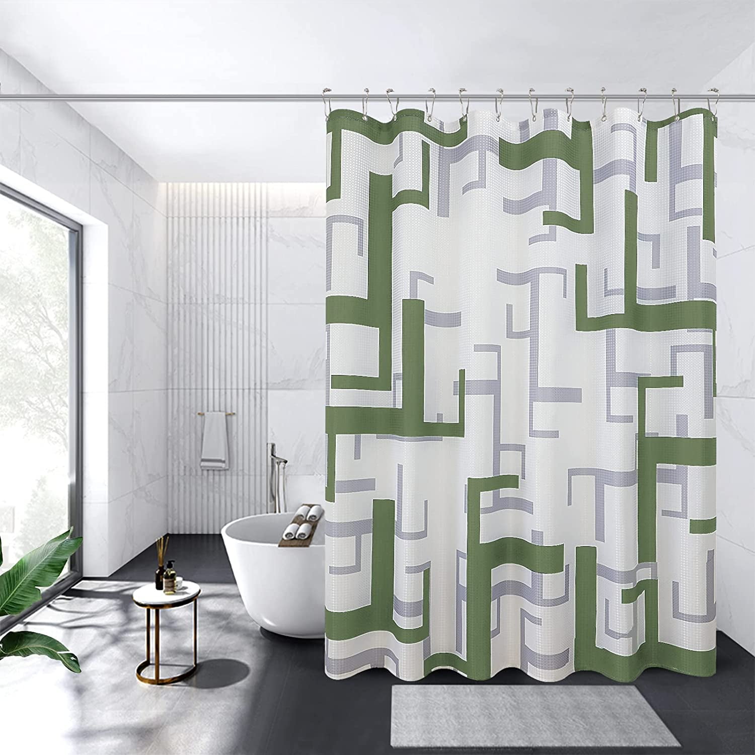 Shower Curtain Sage, Modern Geometric Shower Curtain, Waterproof Shower ...