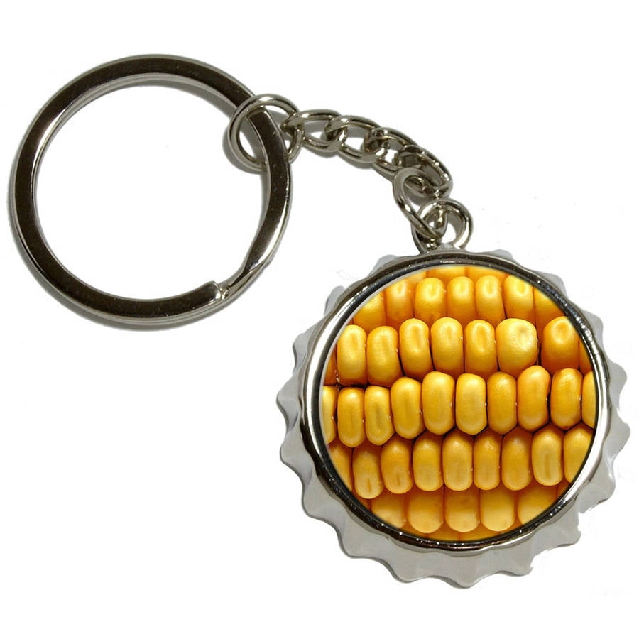 Corn Cob Kernels, Nickel Plated Metal Popcap Bottle Opener Keychain Key ...