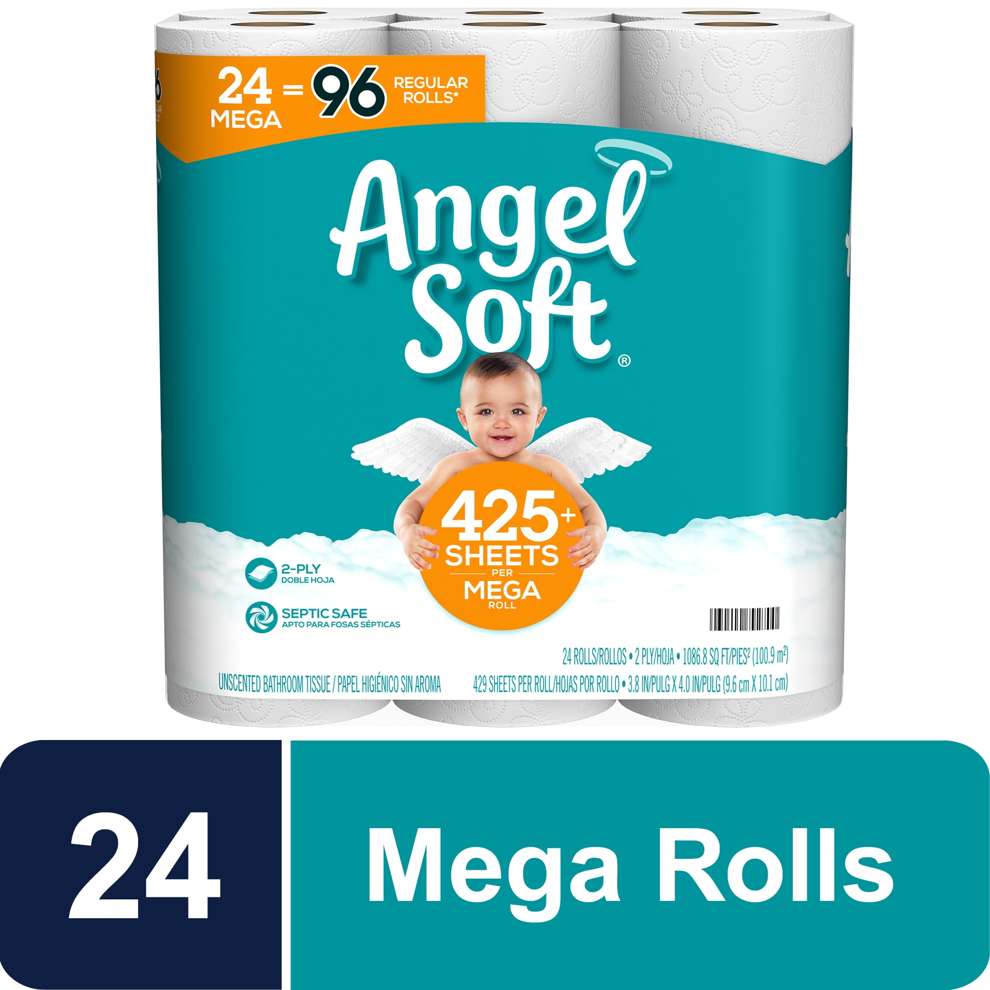 Angel Soft Toilet Paper 24 Mega Rolls 96 Regular Rolls 2 Ply Bath