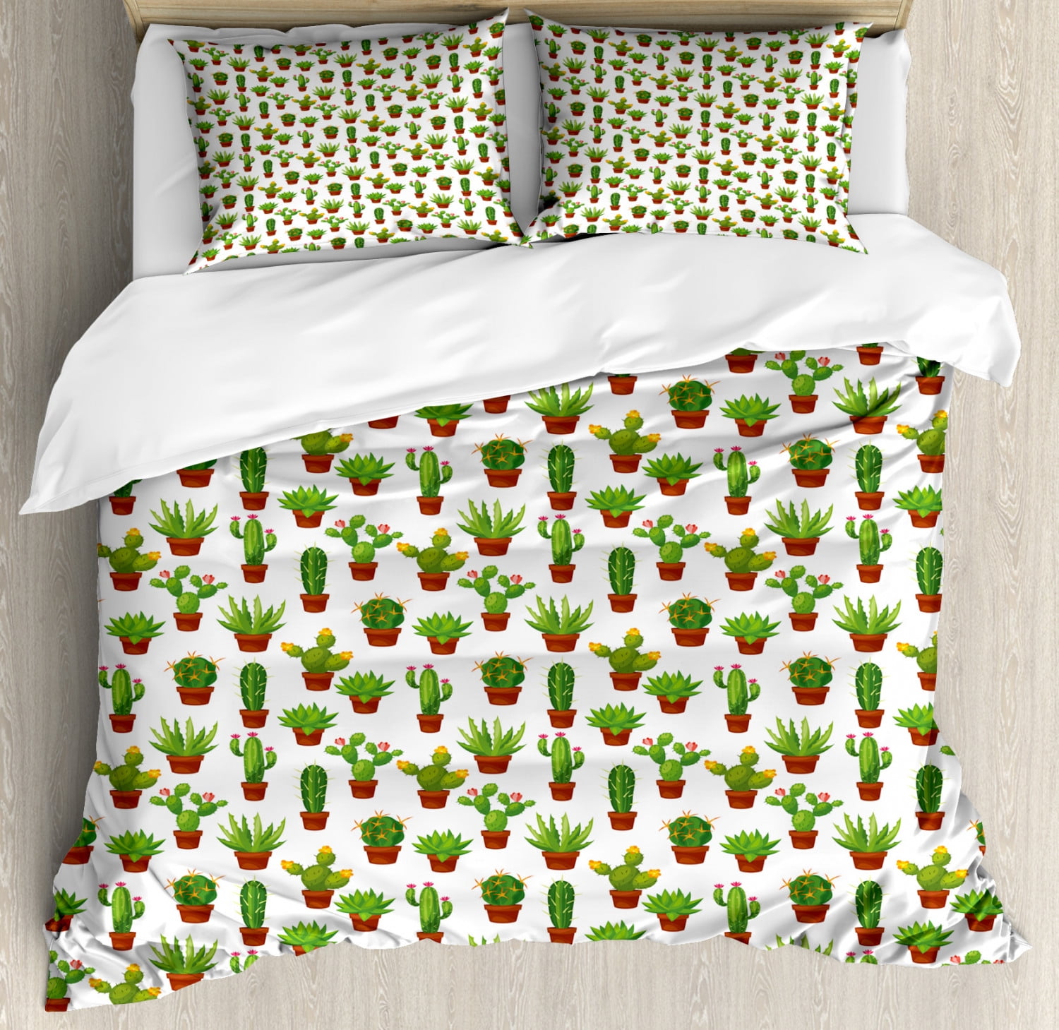 Cactus Duvet Cover Set Queen Size, Abstract Floral Pattern with Vases ...