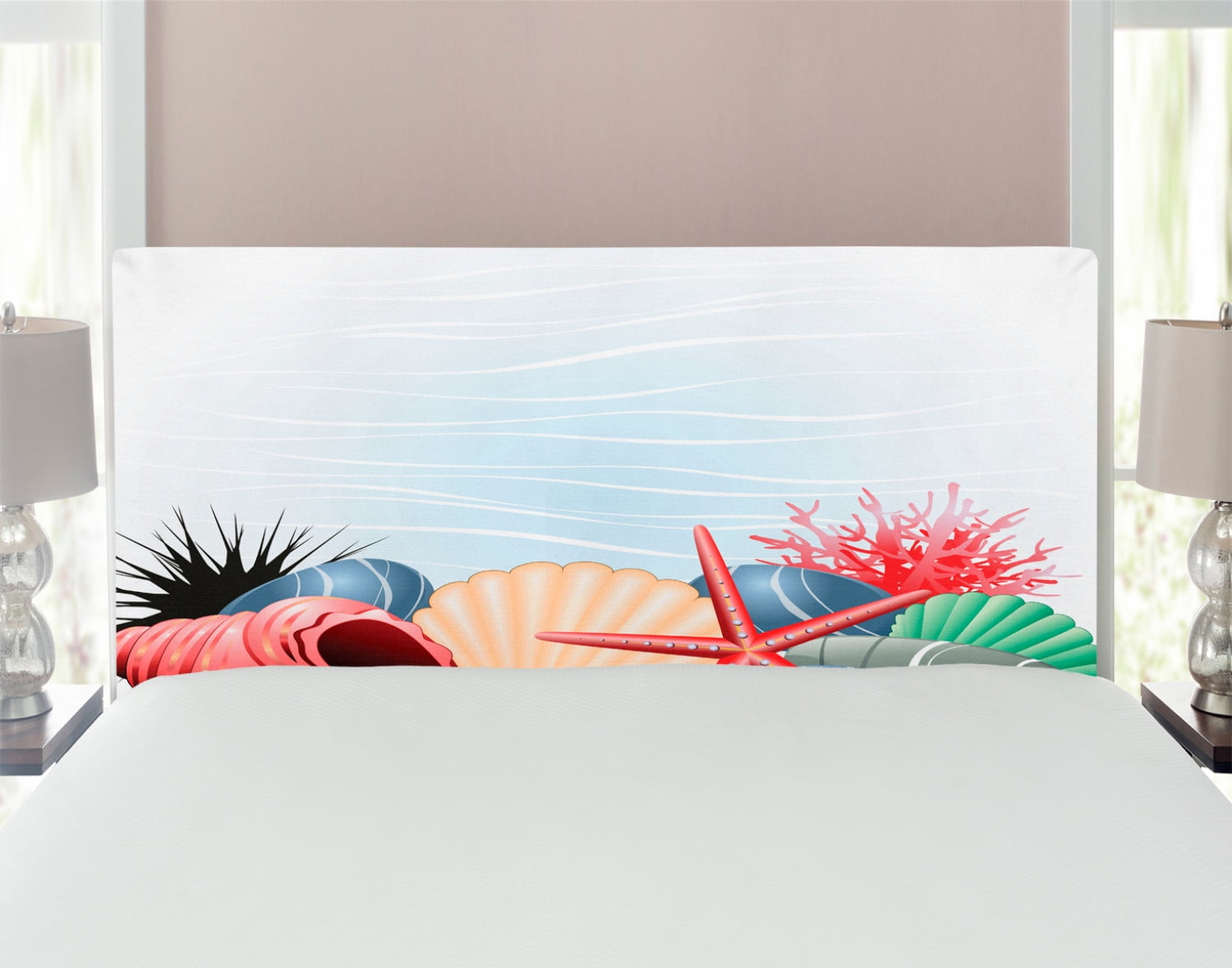 Pearls Headboard, Seashells Starfish and Coral Underwater Life ...