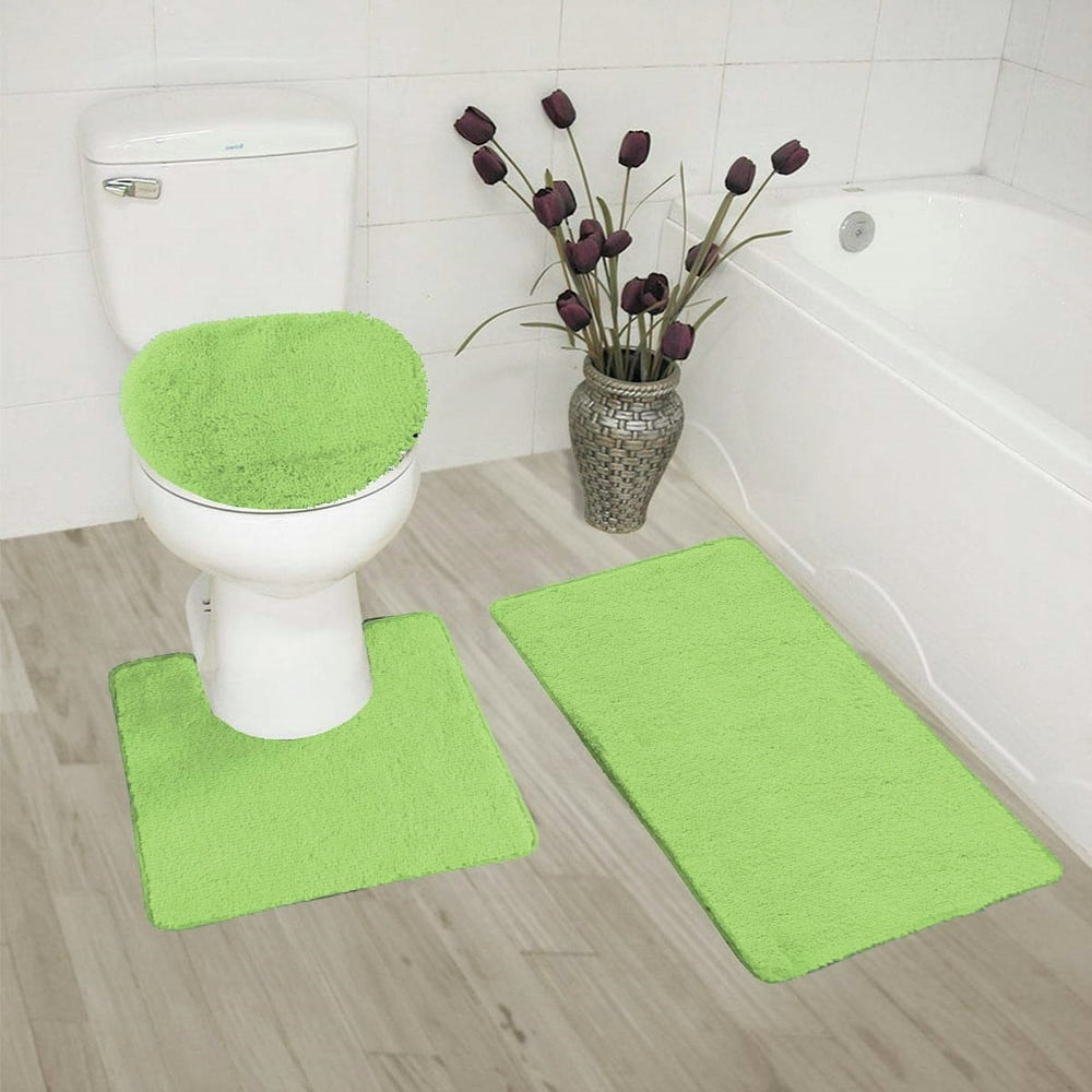 3 Piece Lime green Soft Bathroom Bath Mat Set Extra Absorbent Solid ... 3 Piece Lime green Soft Bathroom Bath Mat Set Extra Absorbent Solid ...
