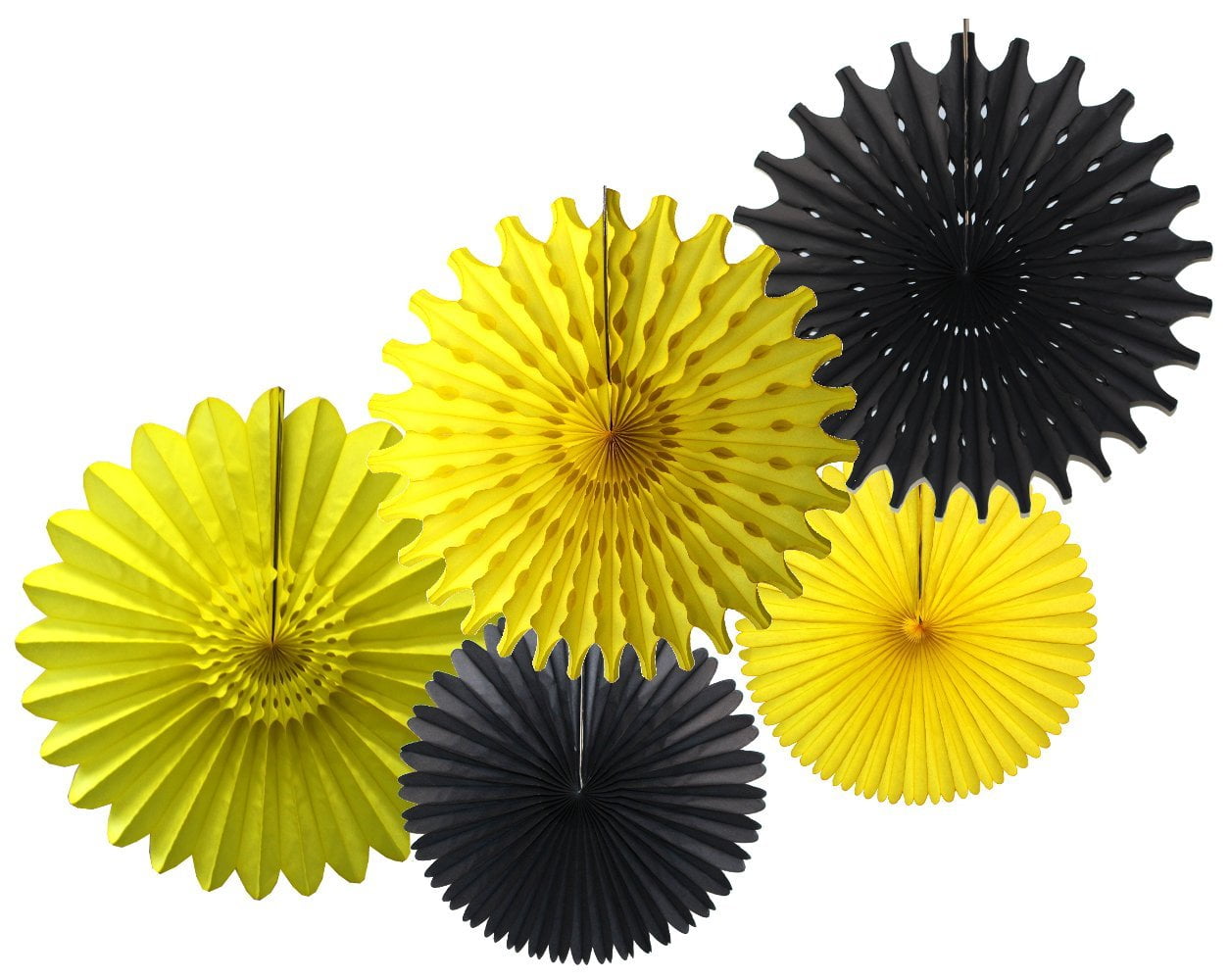 Devra Party Black and Yellow Large Tissue Paper Fan Decorations, 13 and ...