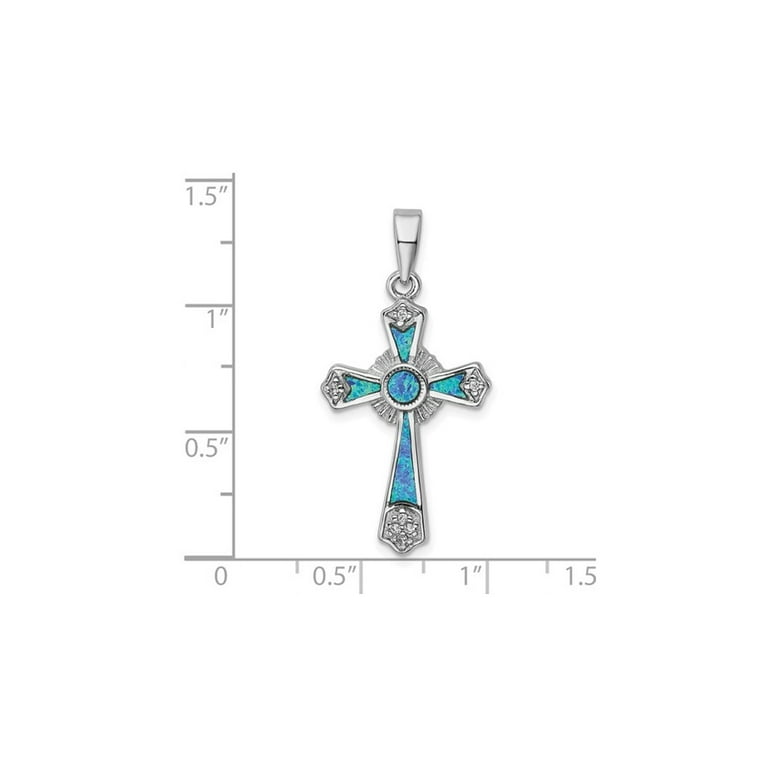 Lab Created Blue Opal Cross Pendant Necklace in Sterling Lab Created Blue Opal Cross Pendant Necklace in Sterling