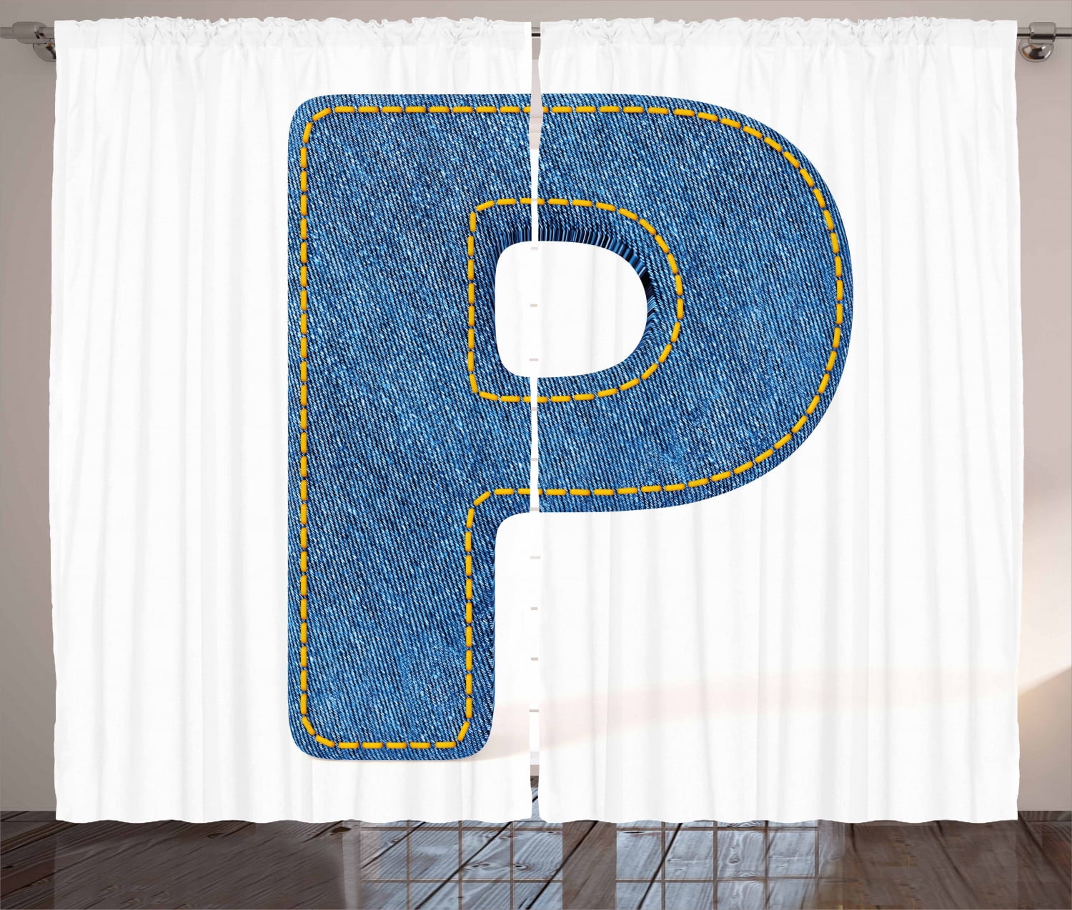 Letter P Curtains 2 Panels Set, Fabric Theme Font Design Alphabet ...