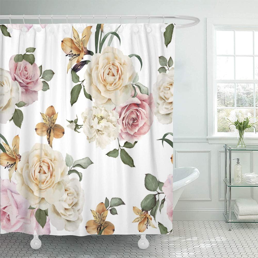 Pknmt White Flower Floral Pattern With Roses Watercolor Pink Vintage