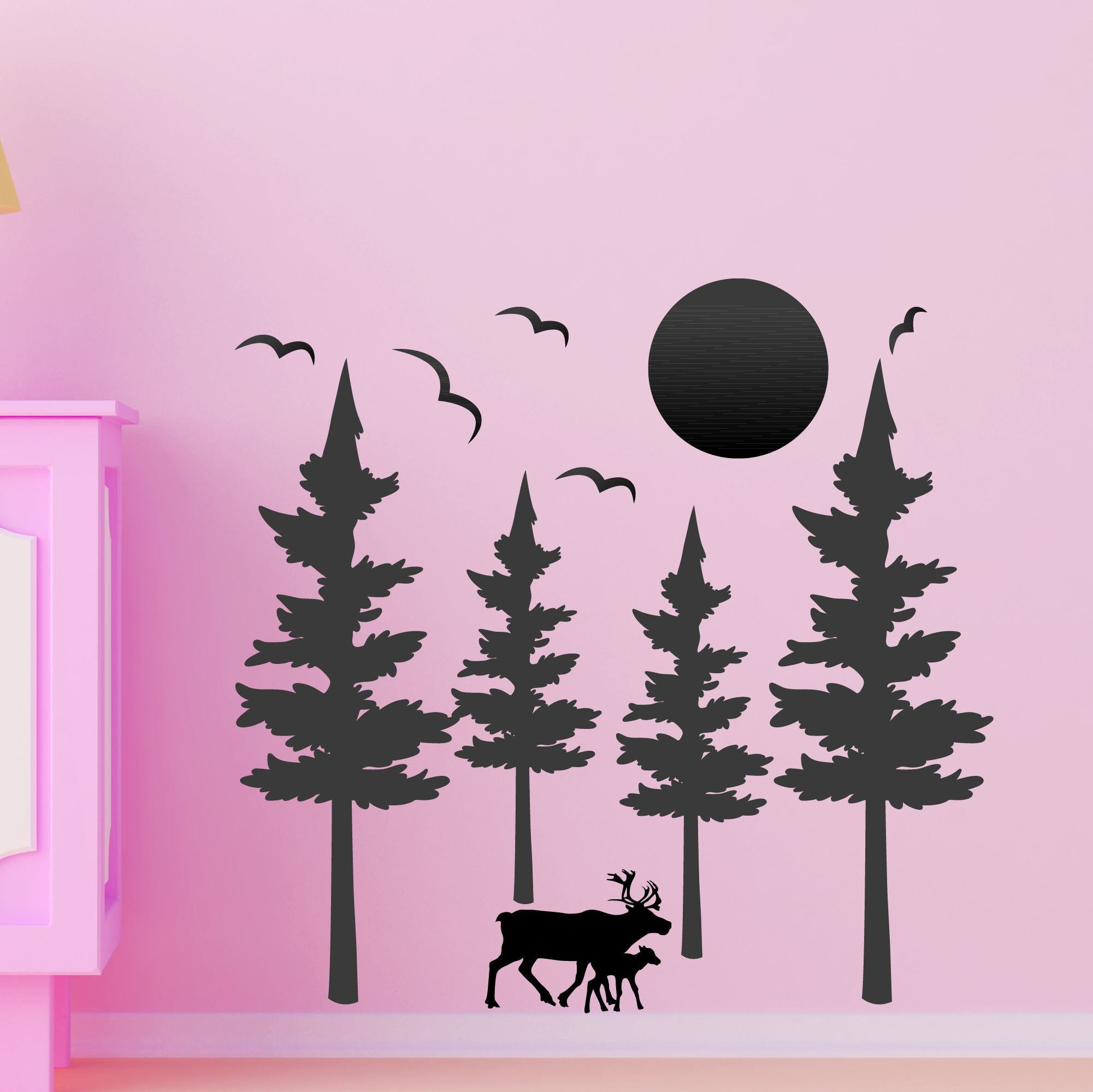 Outdoor Scenes Wall Decal Reindeer in Coniferous Forest with Sunrise ...