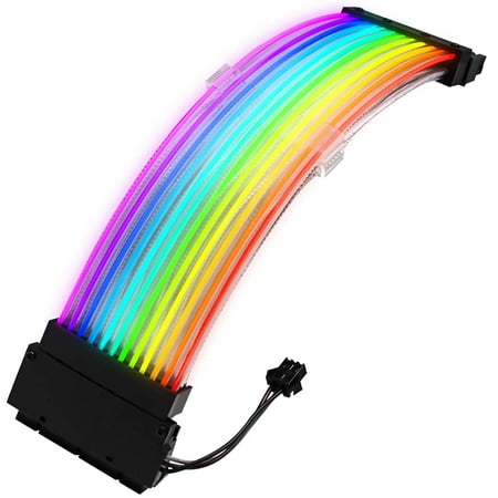 Pccooler Power Supply Sleeved Cable, 24 Pin ATX RGB Cable Extension Kit ...