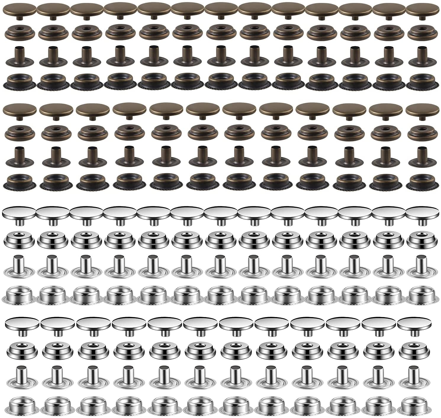 Snap Fastener Kit Snap Button kit Stainless Snaps Buttons (Silver ...