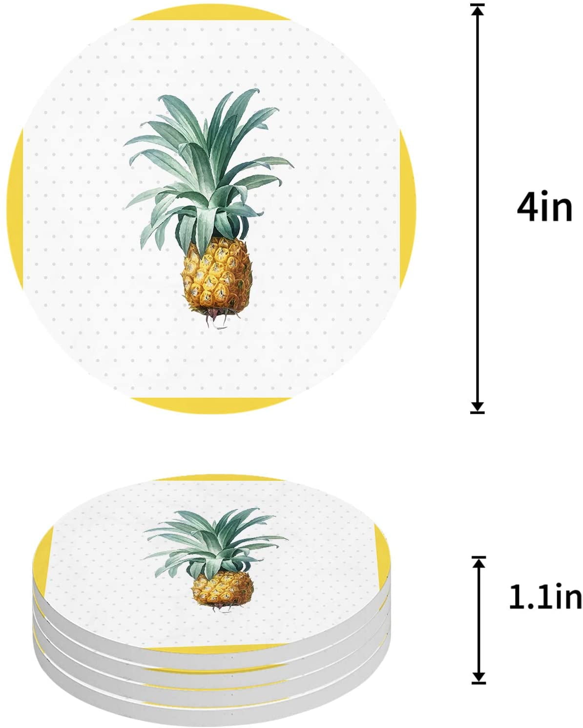 ZHANZZK Summer Fruit Yellow Pineapple Set of 4 Round Coaster for Drinks ...