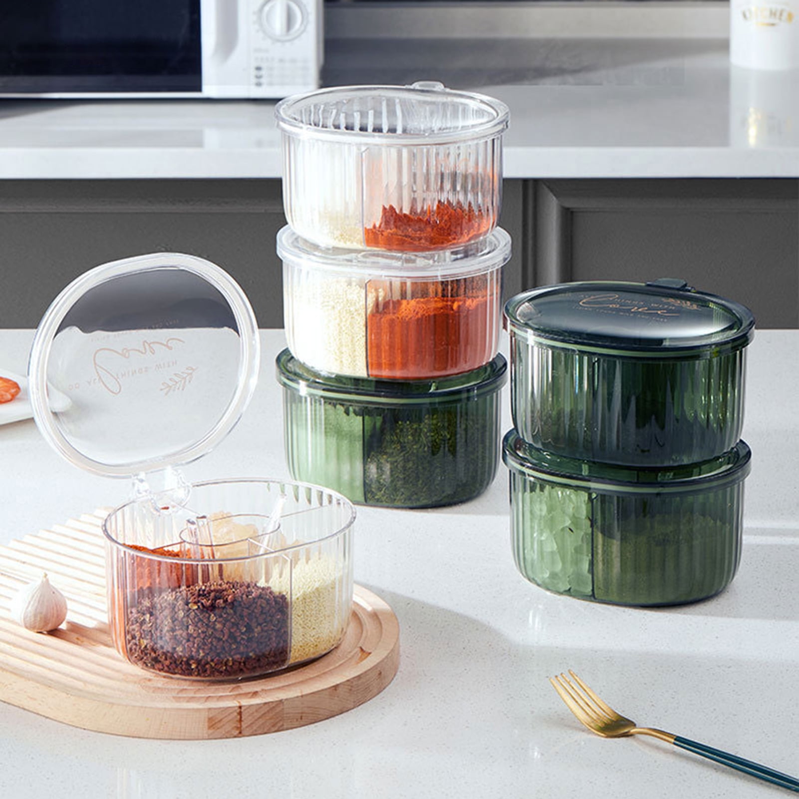 Reheyre 4-in-1 Condiment Box Set - Lid Compartment Design, Stackable ...