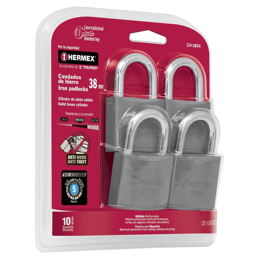 CANDADO HIERRO 38 mm STD TRADICIONAL 4 PZ HERMEX 43333 Hermex CH-38X4 ...