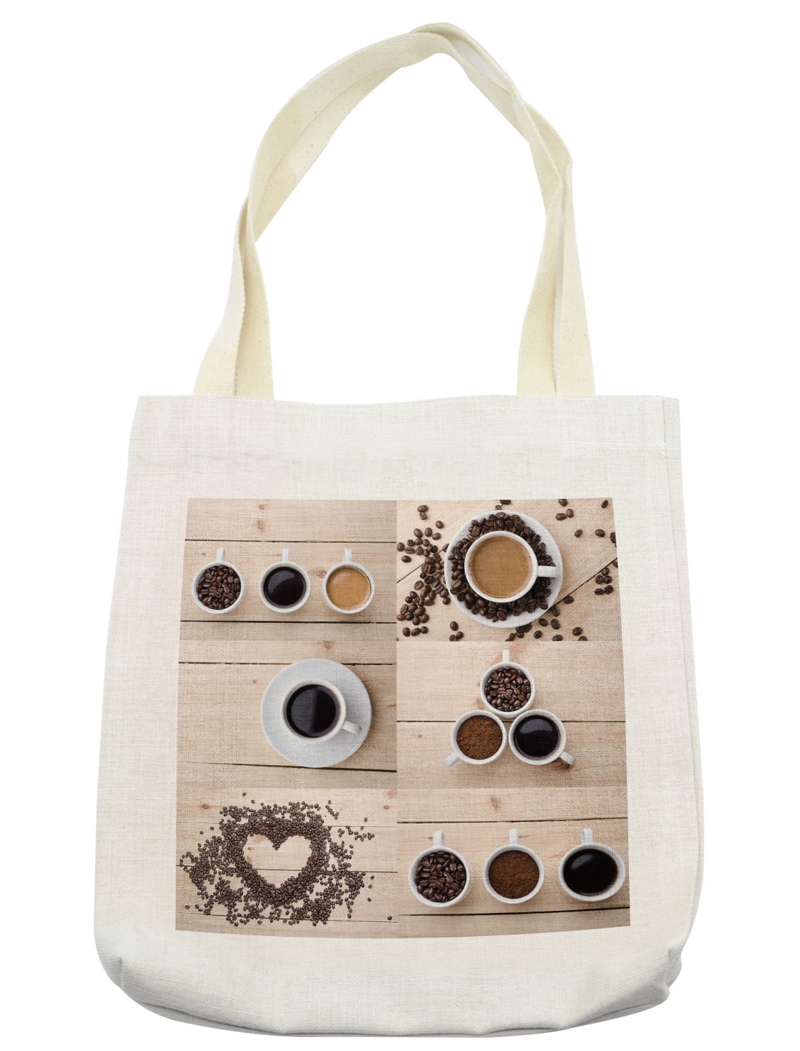 Coffee Tote Bag, Collage of Different Coffee Details on Wooden Table ...