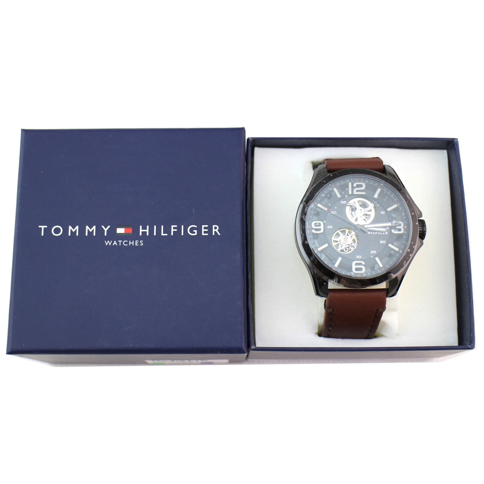 Tommy Hilfiger Men's Automatic Sophisticated Sport Brown Leather Strap ...
