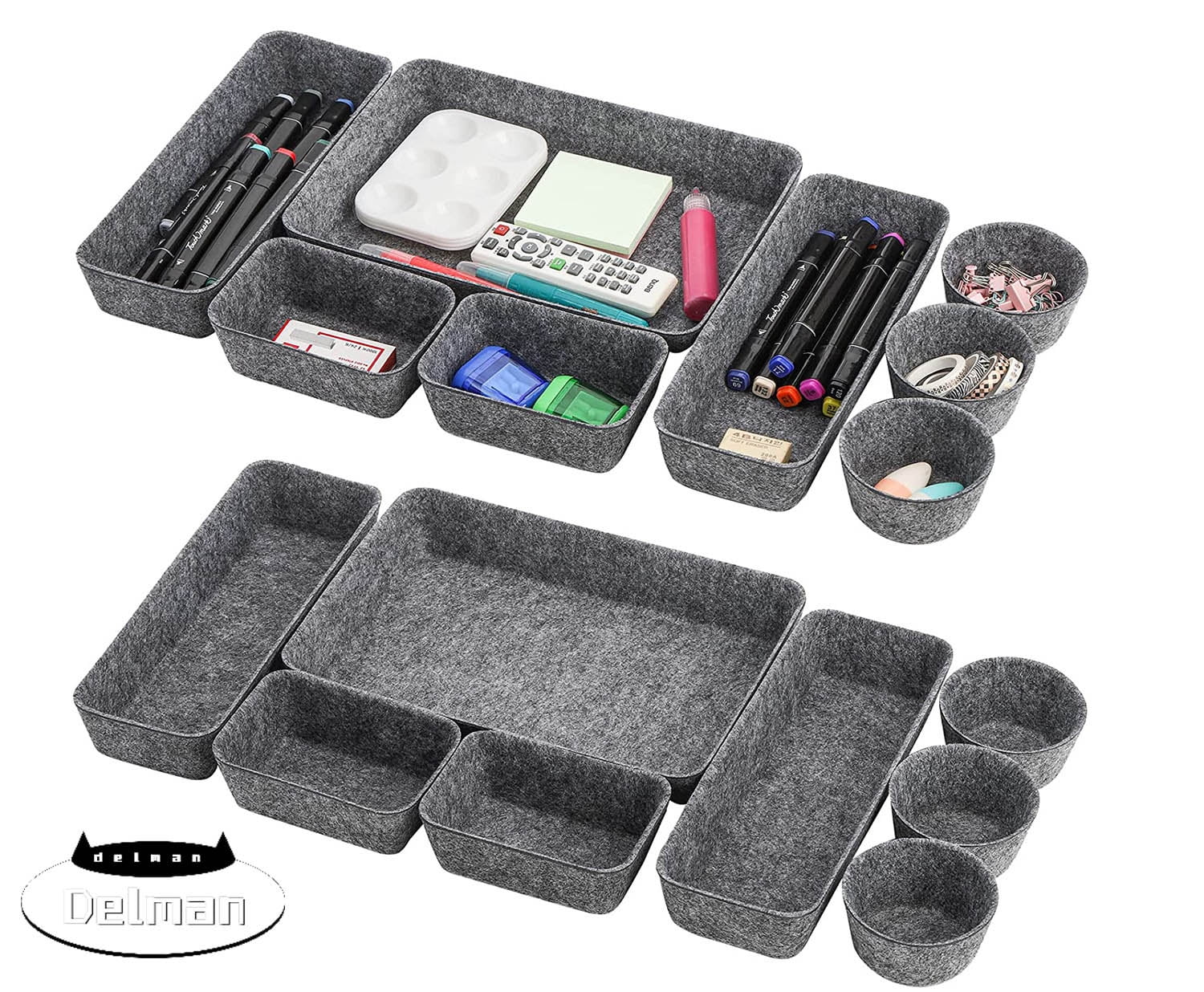 16 Pack Felt Drawer Organizer, Desk Drawer Divider Bins for Office Home ...