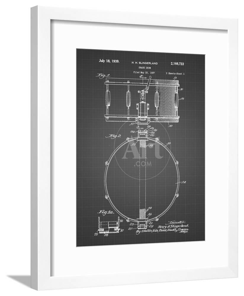PP147 Black Grid Slingerland Snare Drum Patent Poster, Framed Art Print Wall Art by Cole Borders ...