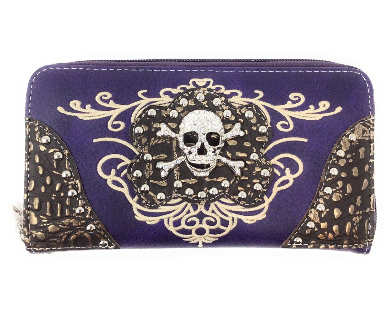 Texas West Western Embroidery Rhinestone Skull Womens Wallet In Multi ...