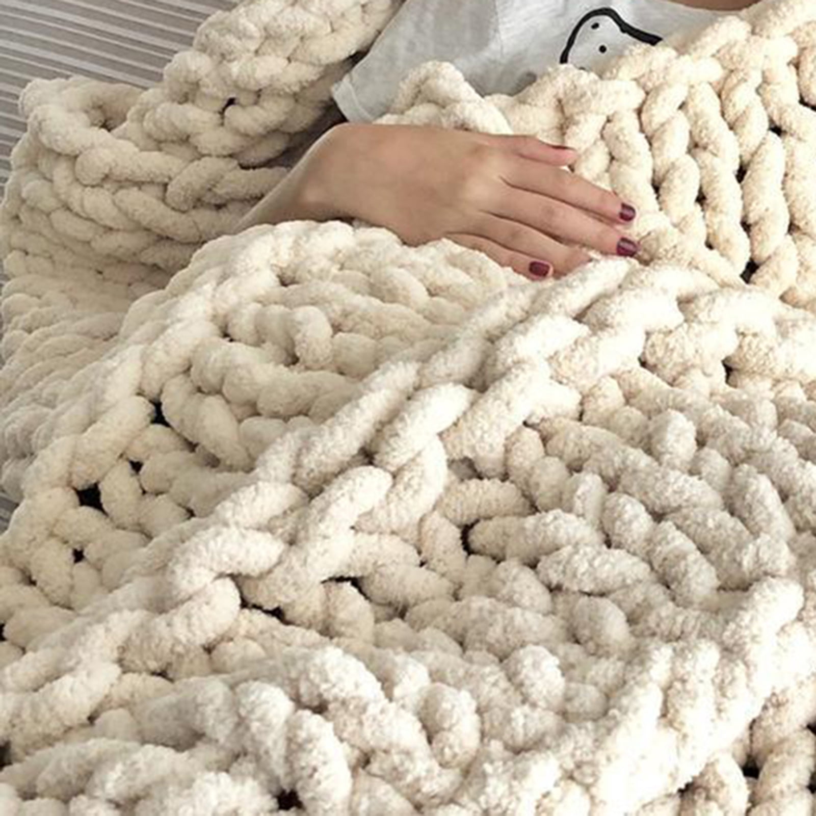 Washranp Chenille Thick Knit Blanket Throw,Solid Color Soft Handmade ...