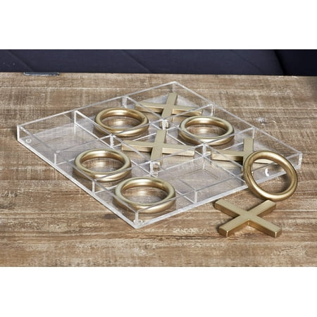 Deco 79 Metal Tic Tac Toe Game Set with Gold Pieces, 12" x 1" x 12 ...