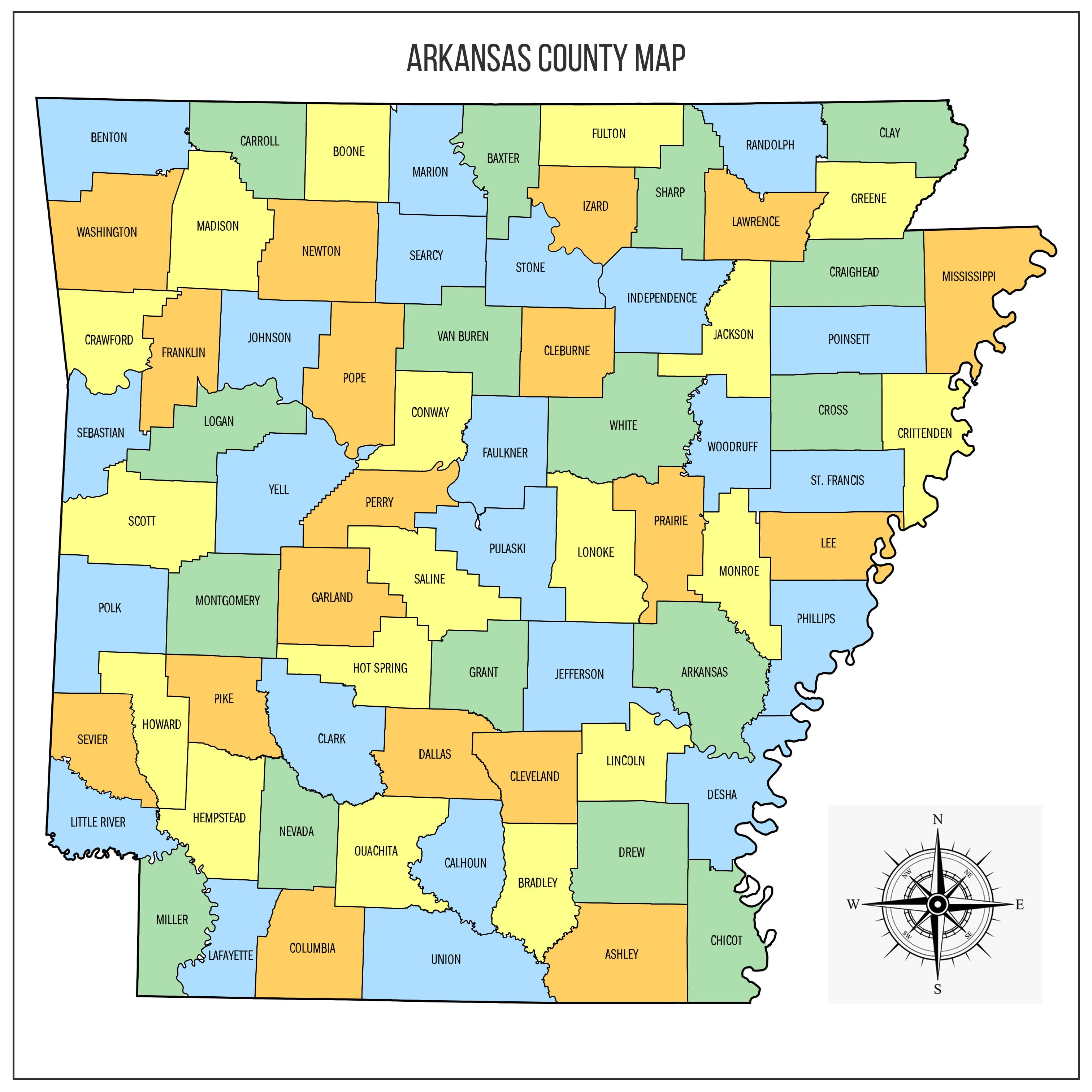 24x24in Arkansas County Map 【Laminated】 - Walmart.com