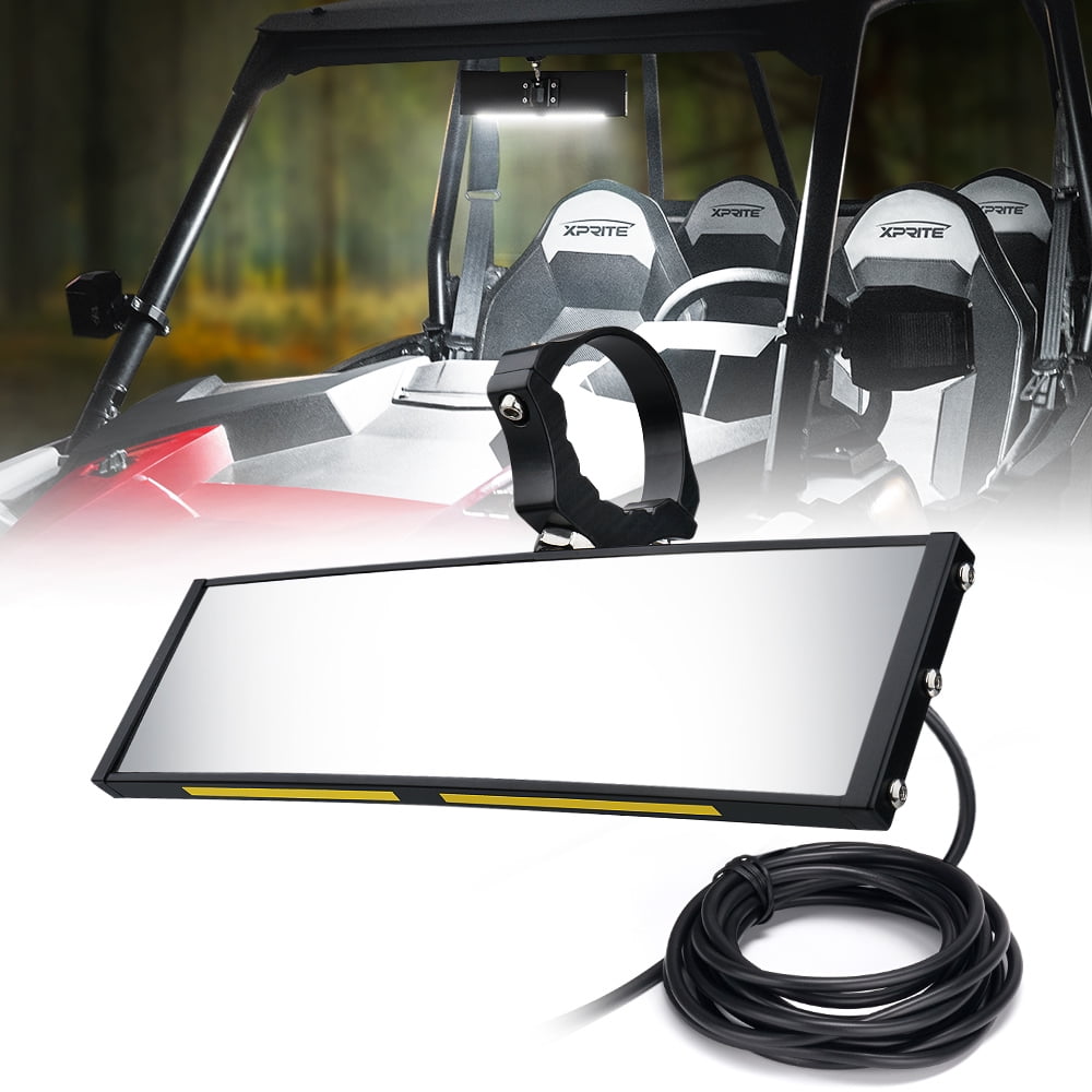 Xprite 9" Aluminum UTV Rear View Mirror w/ Integrated LED Dome Lights ...