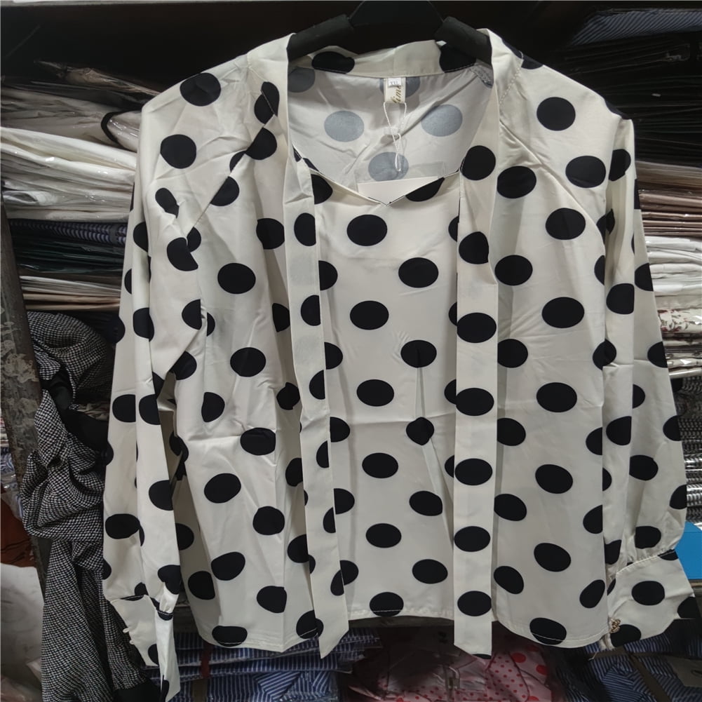 Click here for Kojooin Women Fashion Polka Dot Chiffon Shirt Retr... prices