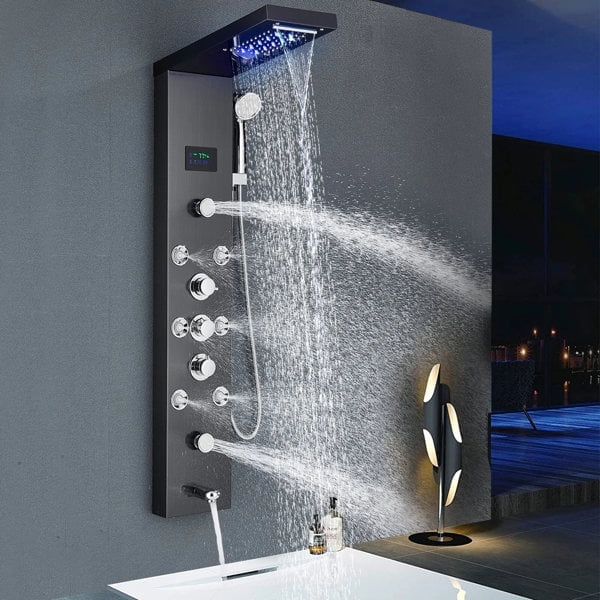 Black Shower Panel Rain Shower Panel Tower System LED Waterfall Shower ...