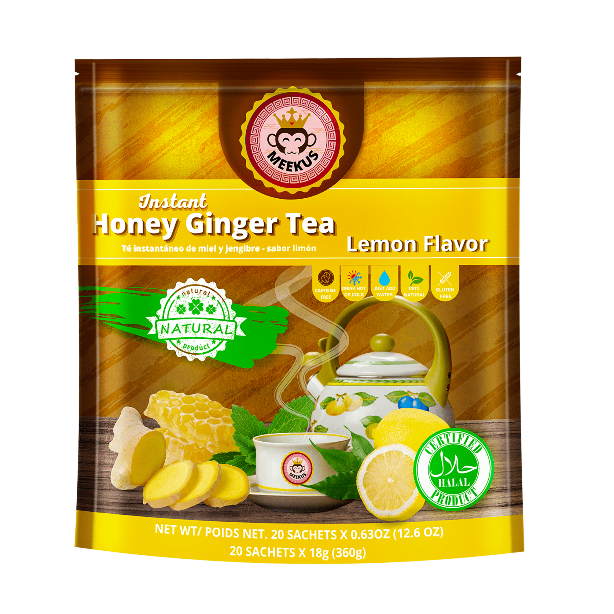 Meekus Honey Ginger Tea Lemon Flavor 20 sachets X 0.63 Oz(12.6 Oz) 18g ...