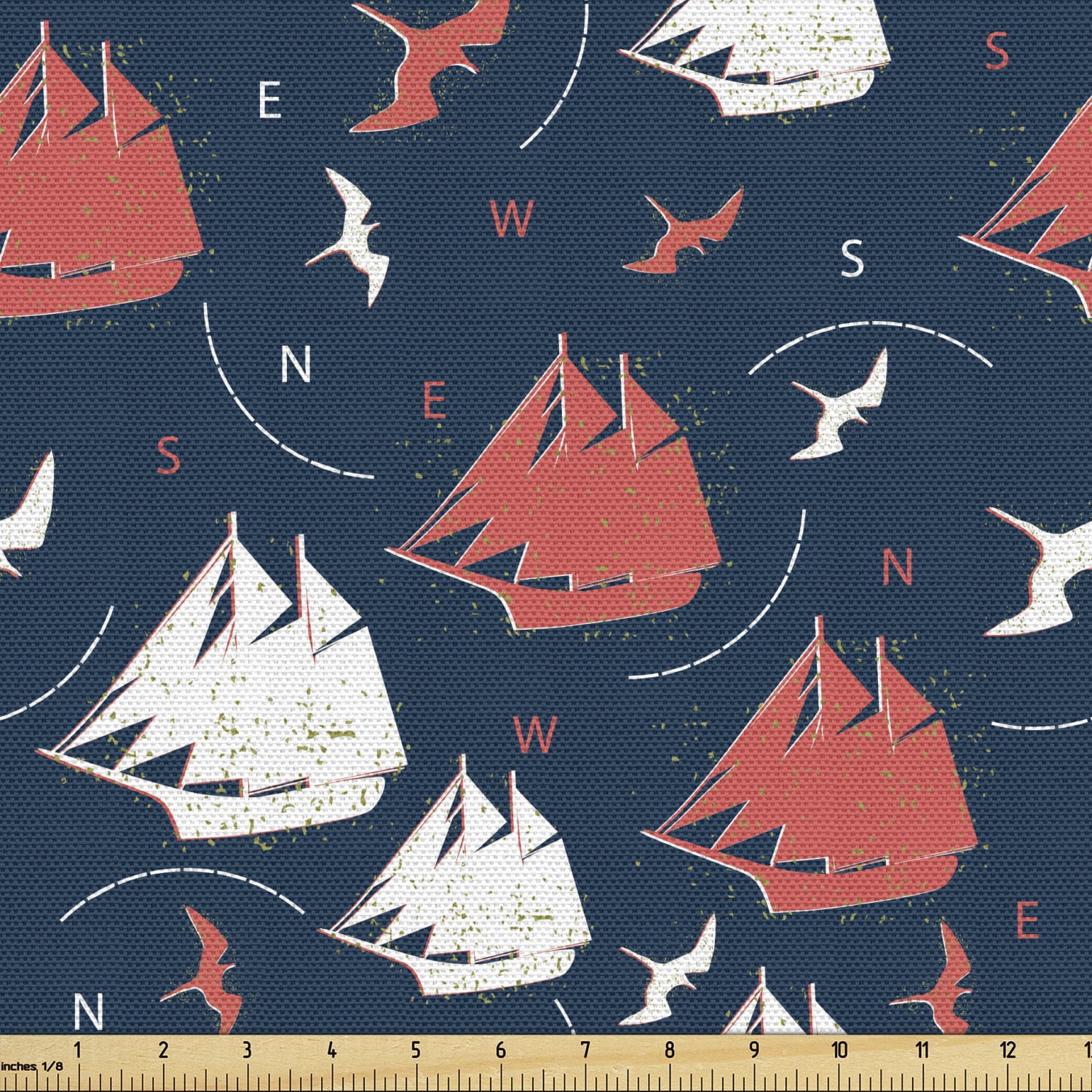 Marine Upholstery Fabric by the Yard, Nautical Pattern with Grunge ...