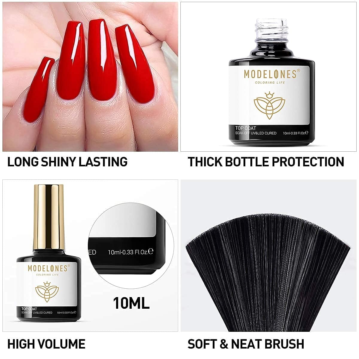 Buy Modelones Gel Top Coat, 10ML No Wipe Top Coat Gel Nail Polish ...
