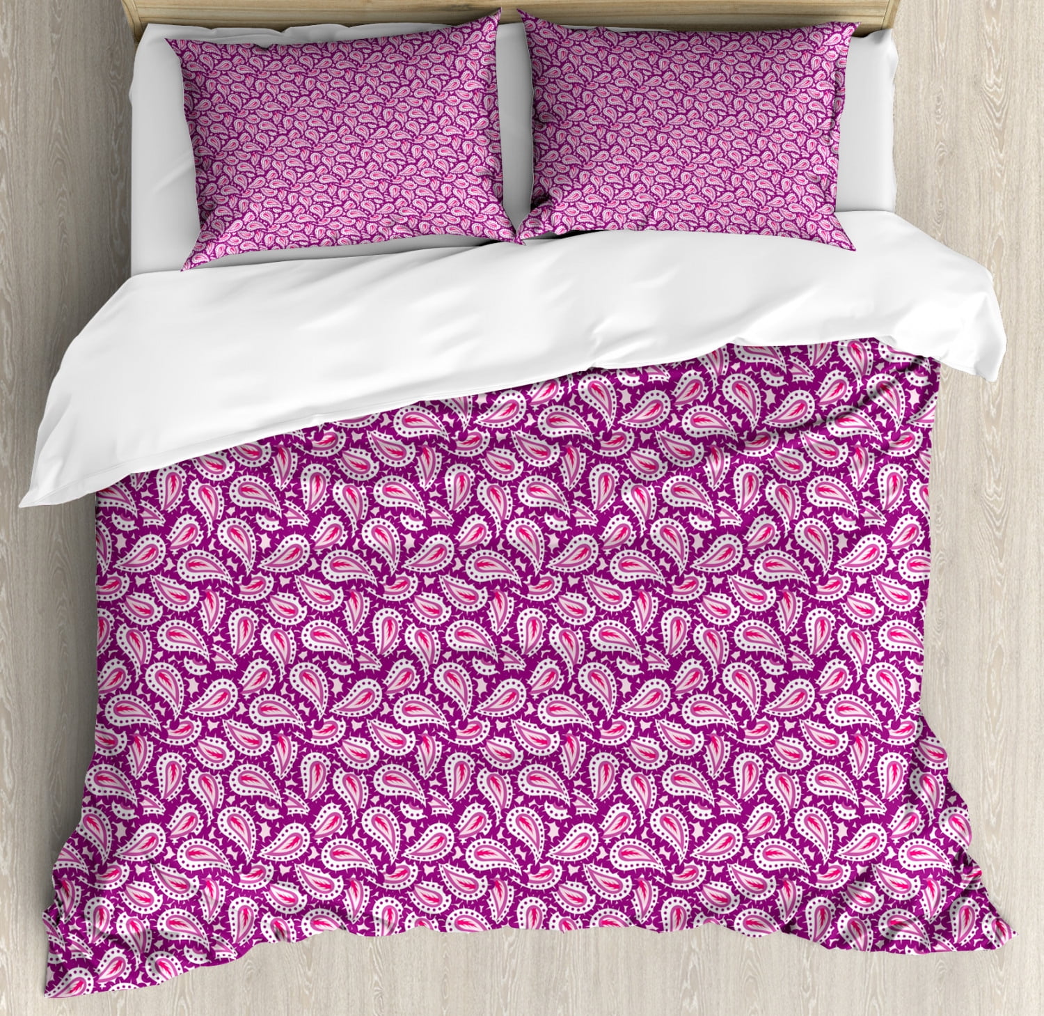 Magenta King Size Duvet Cover Set, Middle Eastern Paisley Pattern ...